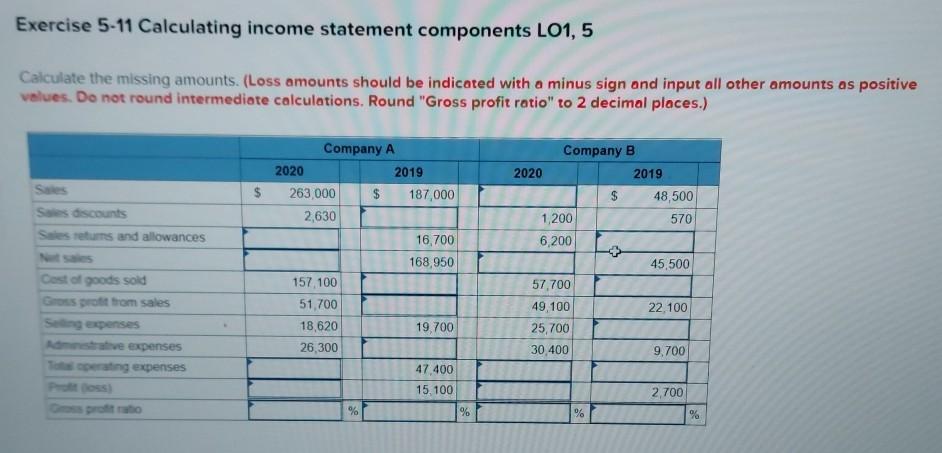 Solved Exercise 5-11 Calculating income statement components | Chegg.com