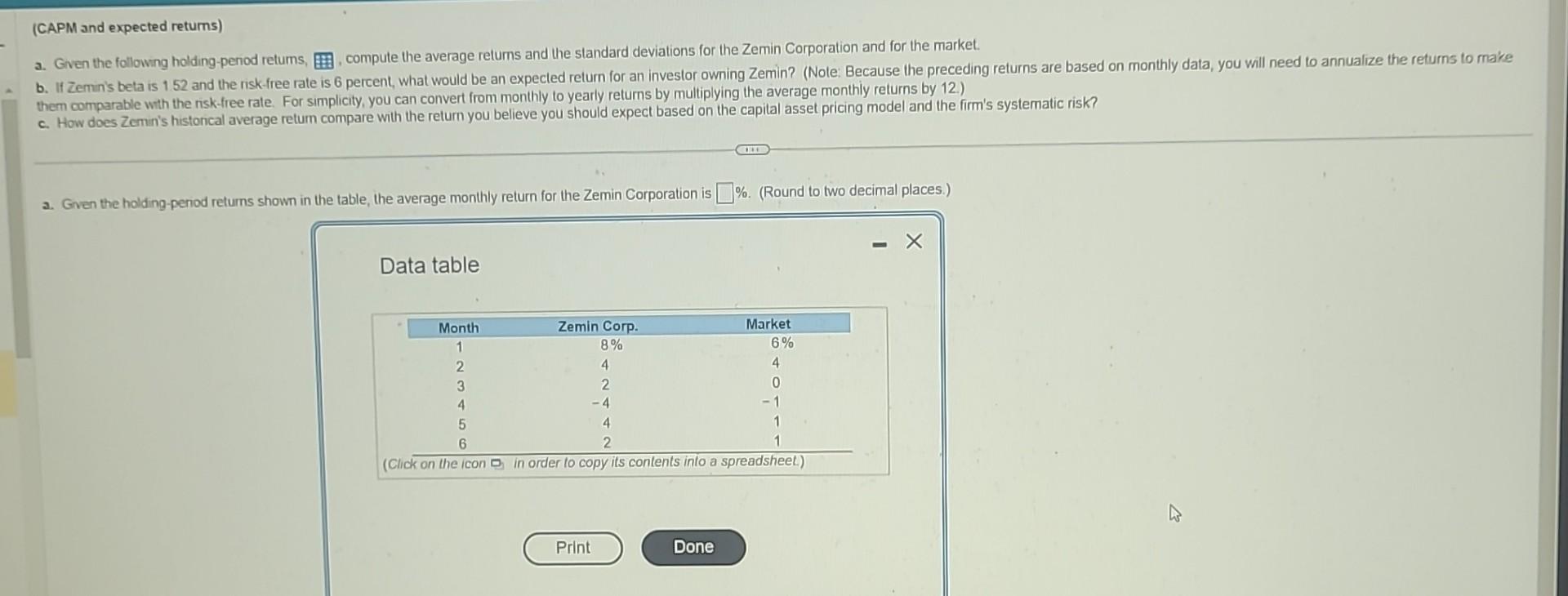 Solved (CAPM and expected returns) a. Given the following | Chegg.com