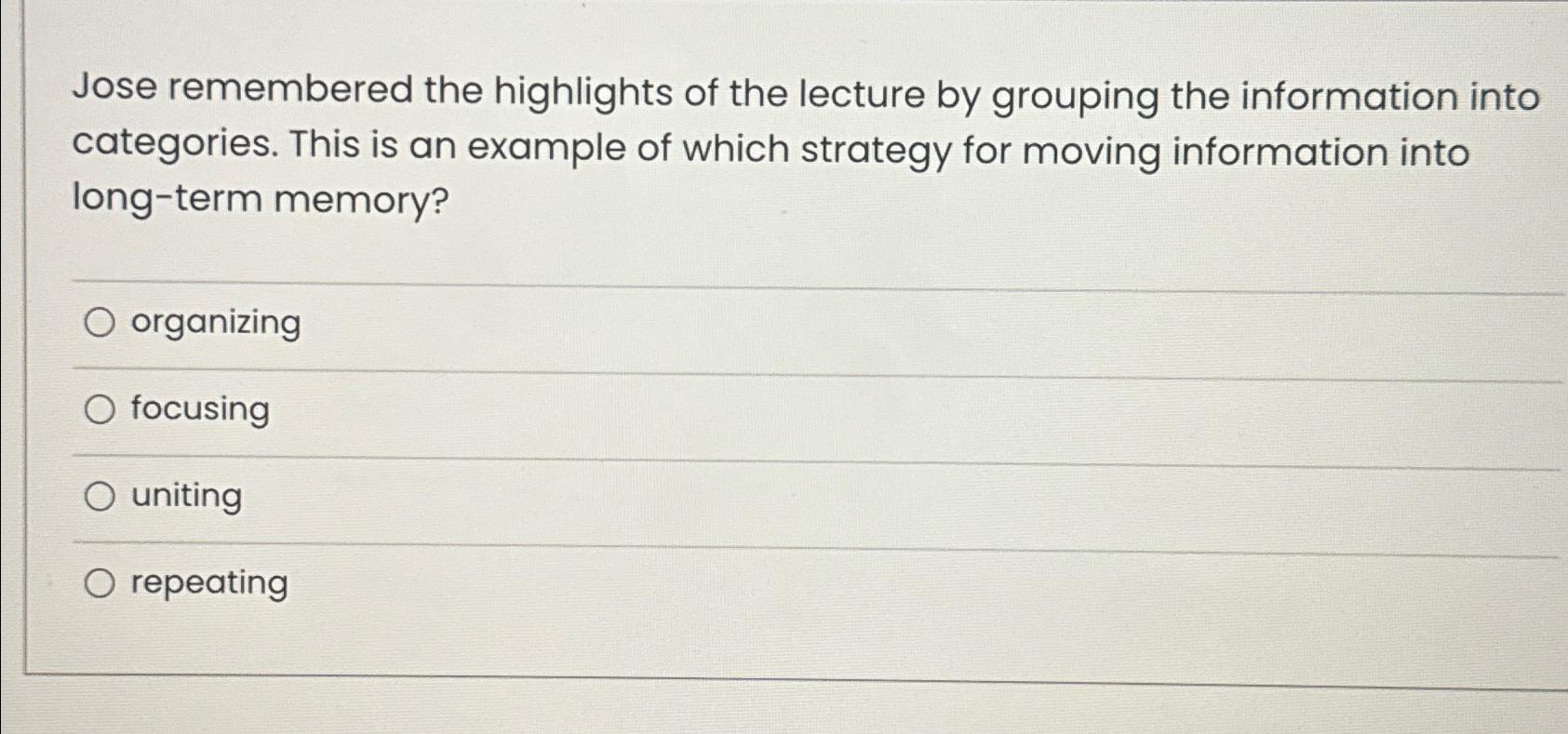 Solved Jose remembered the highlights of the lecture by | Chegg.com