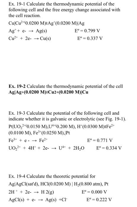 Solved Ex. 19-1 Calculate the thermodynamic potential of the | Chegg.com