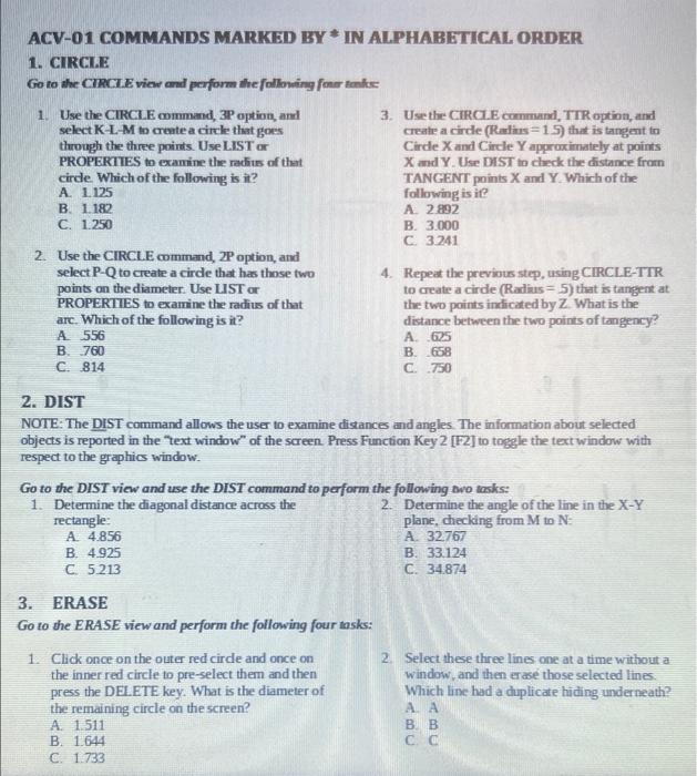 Solved ACV-01 COMMANDS MARKED BY * IN ALPHABETICAL ORDER 1. | Chegg.com