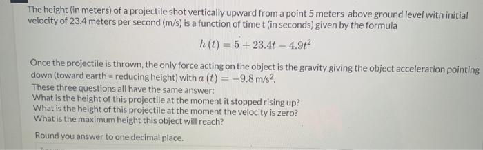 Solved The height (in meters) of a projectile shot | Chegg.com