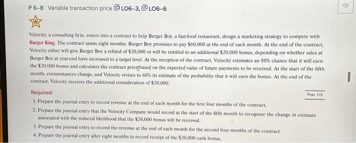 P6-8 Variable transaction price 因 LO6-3, 녀 LO6-6 | Chegg.com