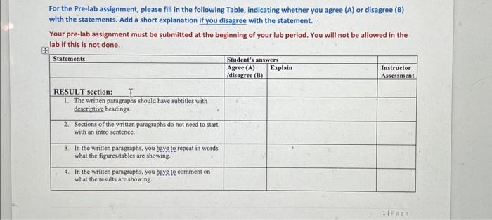 Solved For the Pre-lab assignment, please fill in the | Chegg.com