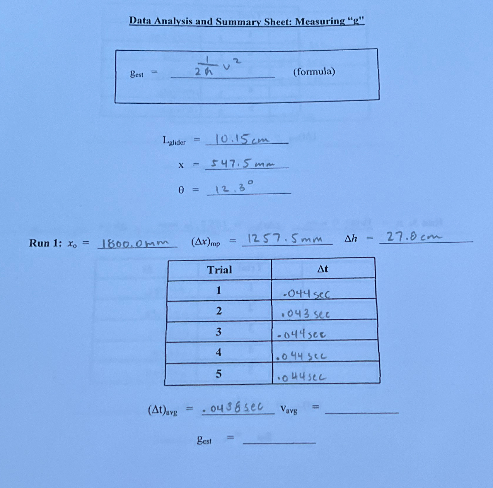 Solved Data Analysis and Summary Sheet: Measuring | Chegg.com