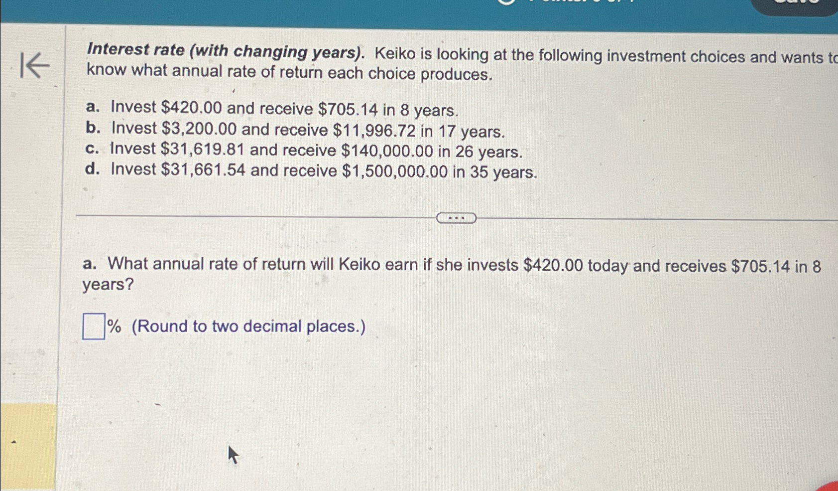Solved Interest rate (with changing years). ﻿Keiko is | Chegg.com
