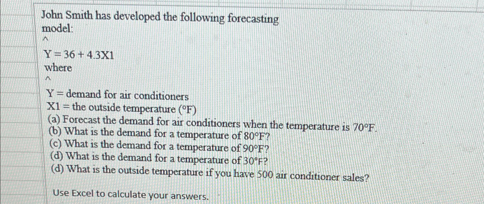 Solved John Smith has developed the following forecasting | Chegg.com