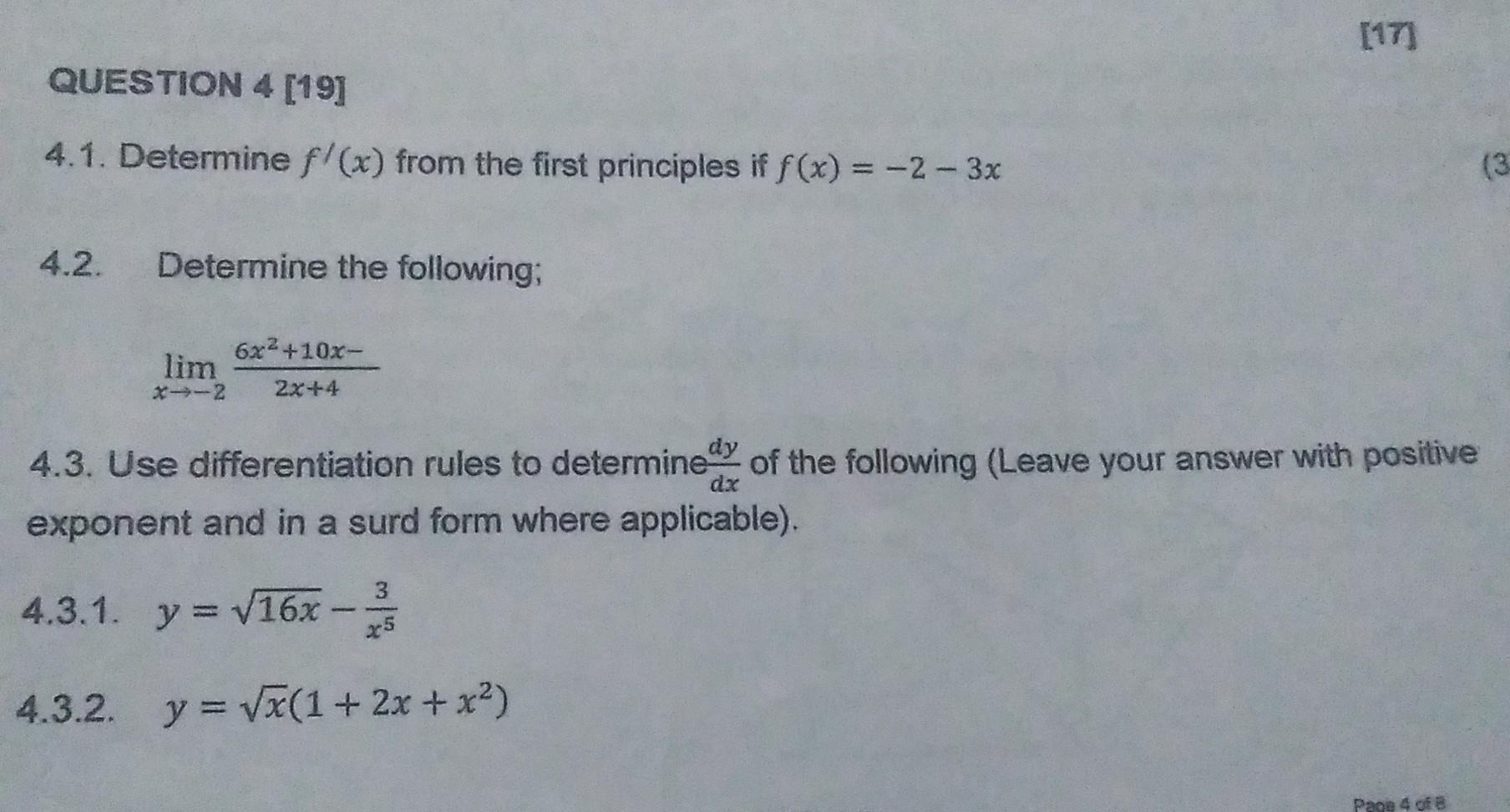 Solved 4.1. Determine f′(x) from the first principles if | Chegg.com