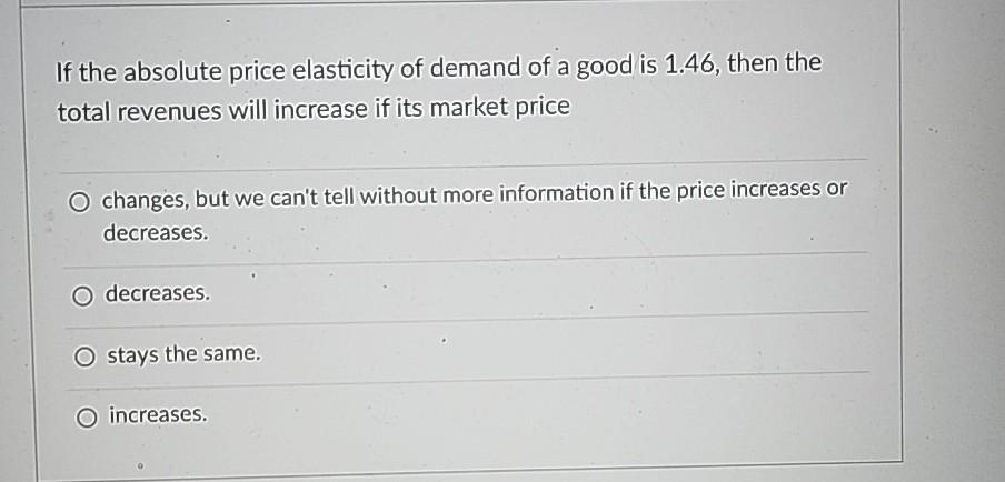 If the absolute price elasticity of demand of a good | Chegg.com