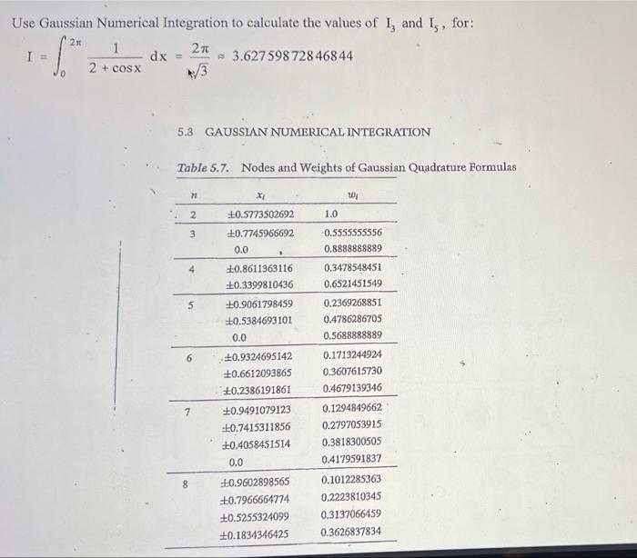 Solved Use Gaussian Numerical Integration to calculate the | Chegg.com