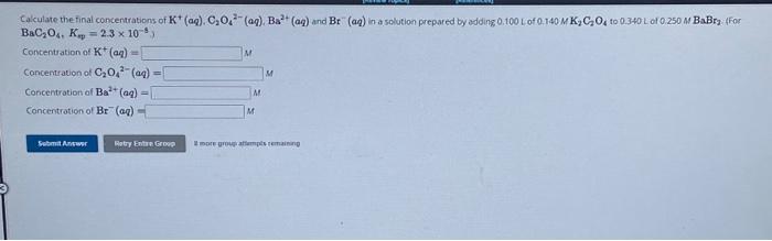 Solved Calculate the final concentrations of | Chegg.com