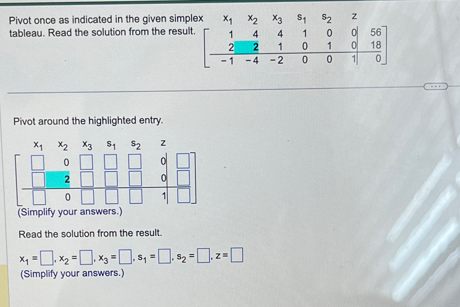 Solved Pivot once as indicated in the given simplex | Chegg.com