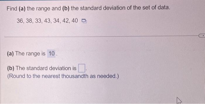 Solved (a) Find the range of the given sample. Range =1.79 | Chegg.com