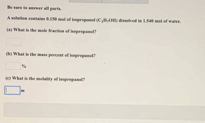 Solved Be sure to answer all parts. A solution contains | Chegg.com