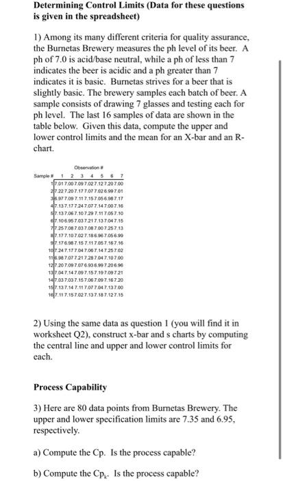 Solved Determining Control Limits (Data for these questions | Chegg.com