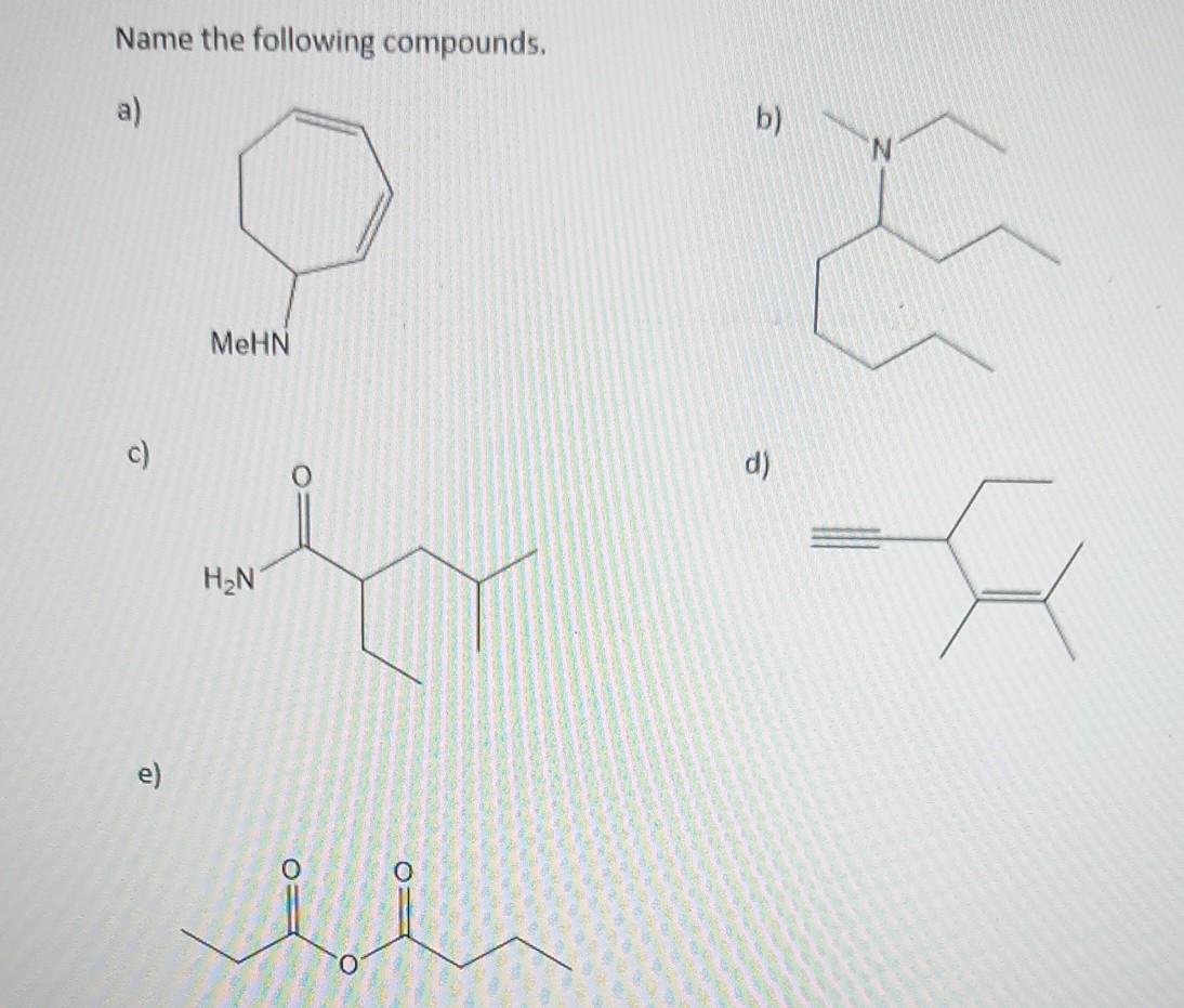 Solved Name the following compounds. a) b) c) d) | Chegg.com