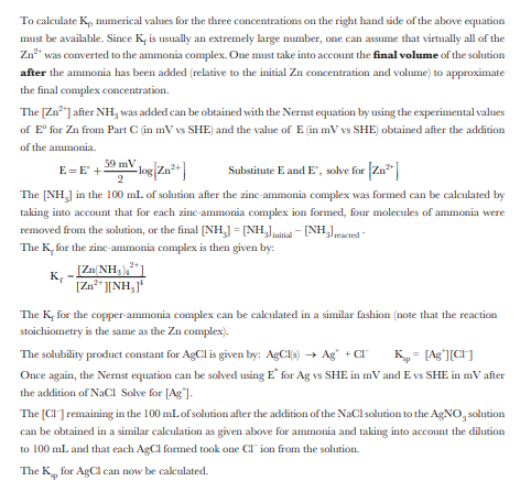 Solved Calculation of equilibrium constantsThe formation | Chegg.com