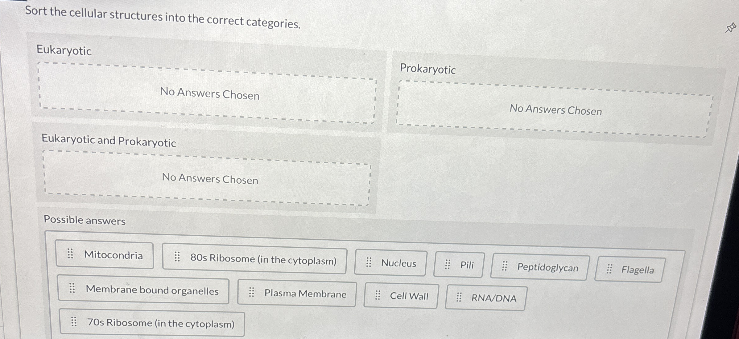 Solved Sort the cellular structures into the correct | Chegg.com