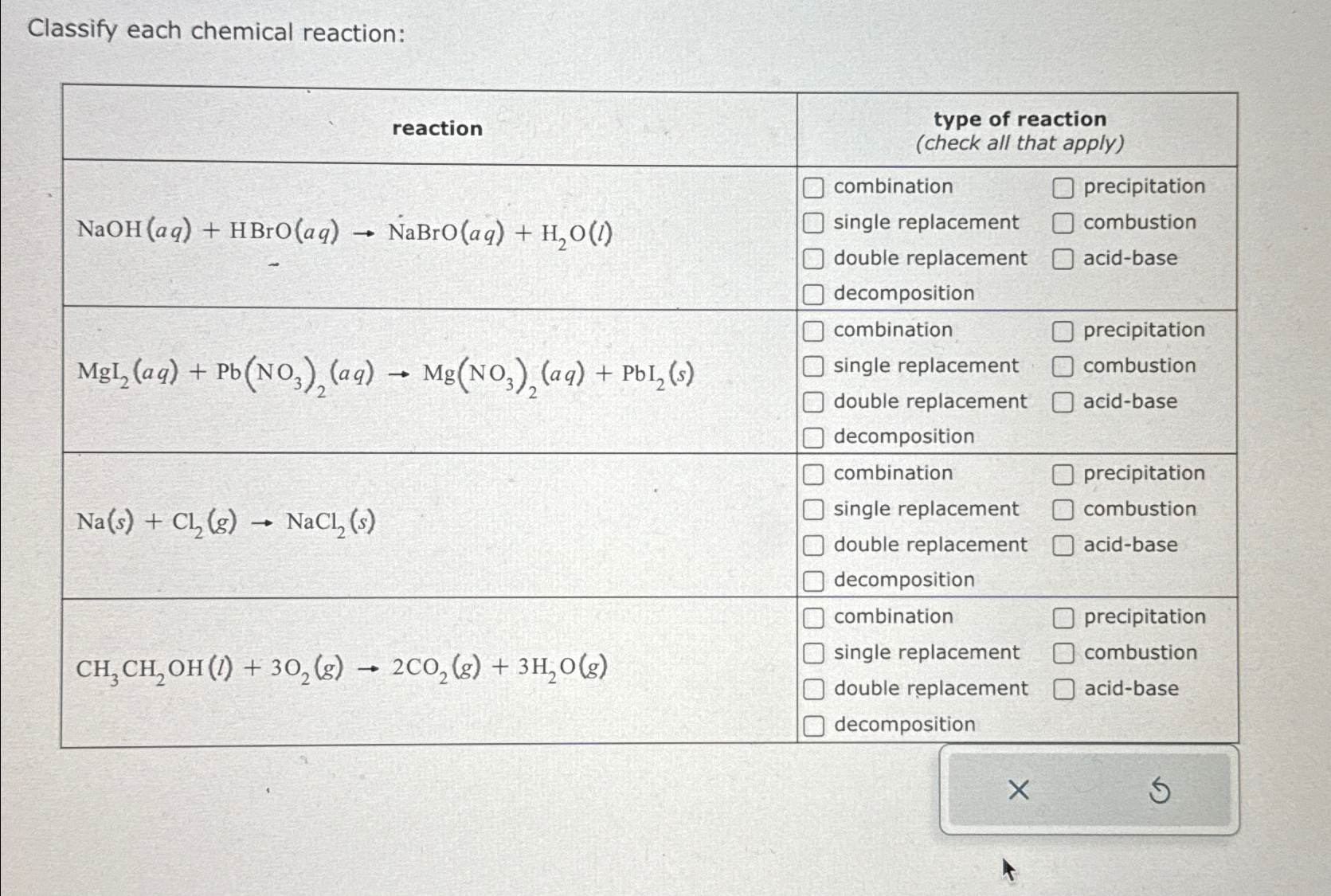 Classify each chemical | Chegg.com