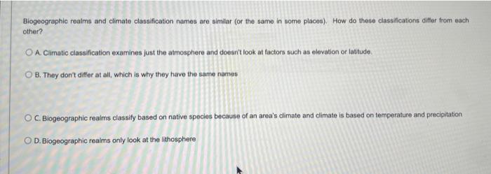 Solved Biogeographic Realms And Climate Classification Names