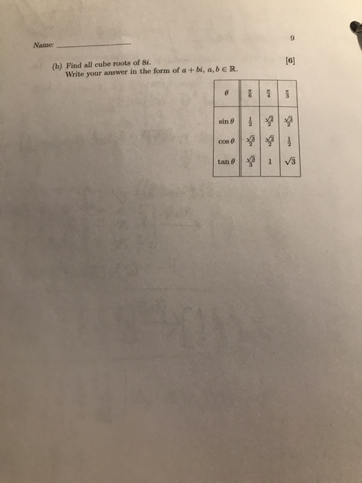 Solved Name: (b) Find all cube roots of 8i. Write your | Chegg.com