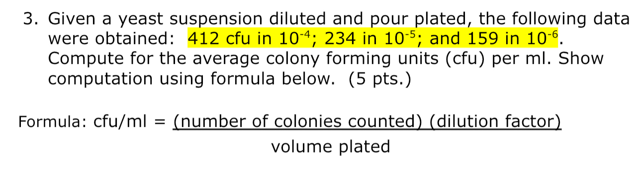 Solved Given a yeast suspension diluted and pour plated, the | Chegg.com