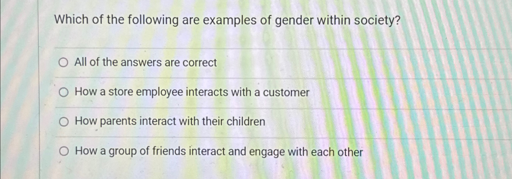 Solved Which of the following are examples of gender within | Chegg.com