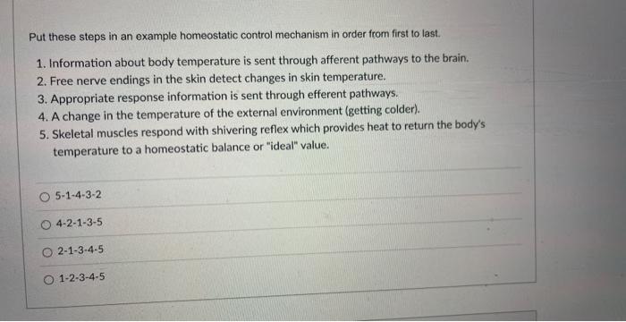 Solved Put these steps in an example homeostatic control | Chegg.com