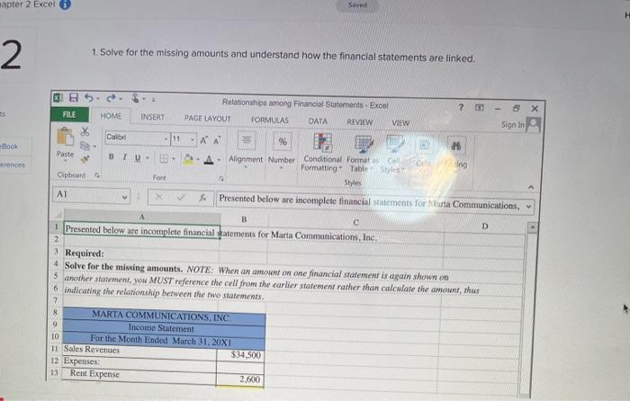 Solved apter 2 Excel Saved 2 1. Solve for the missing | Chegg.com