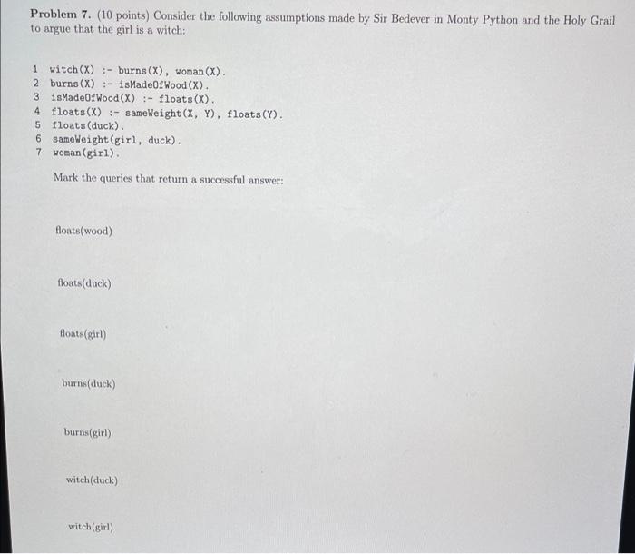 Solved Problem 7. (10 points) Consider the following | Chegg.com