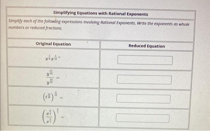 Solved Simplifying Equations with Rational Exponents | Chegg.com