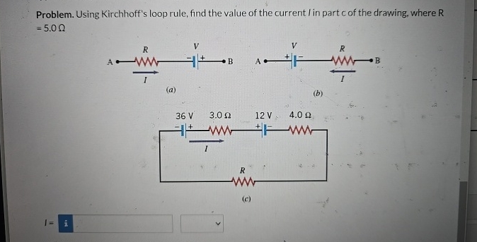 Solved Problem. Using Kirchhoff's loop rule, find the value | Chegg.com