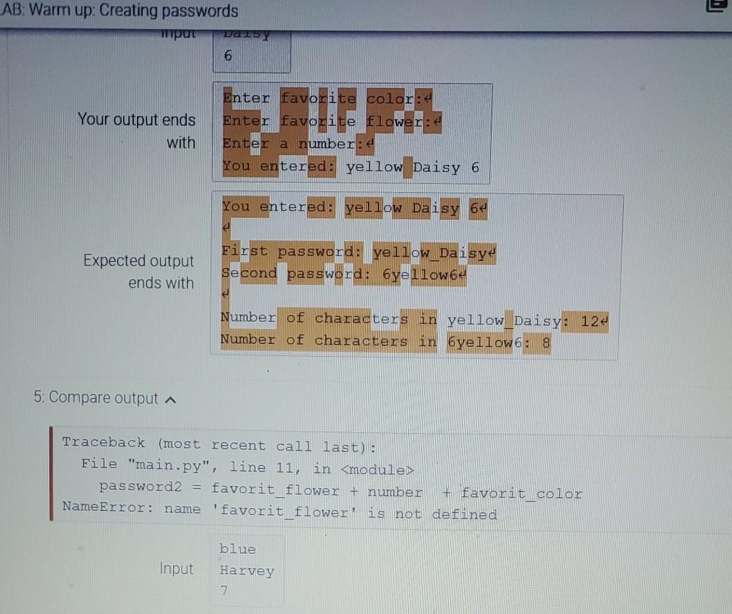 Solved 2.14 LAB: Warm up: Creating passwords (1) Prompt the | Chegg.com