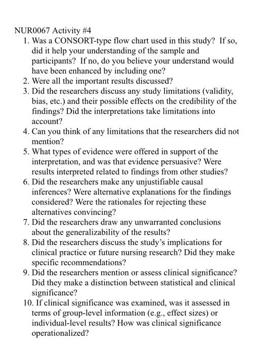 Solved NUR0067 Activity \#4 1. Was a CONSORT-type flow chart | Chegg.com