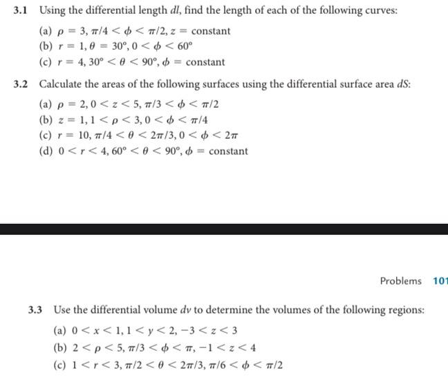 Solved 3.1 Using the differential length dl, find the length | Chegg.com