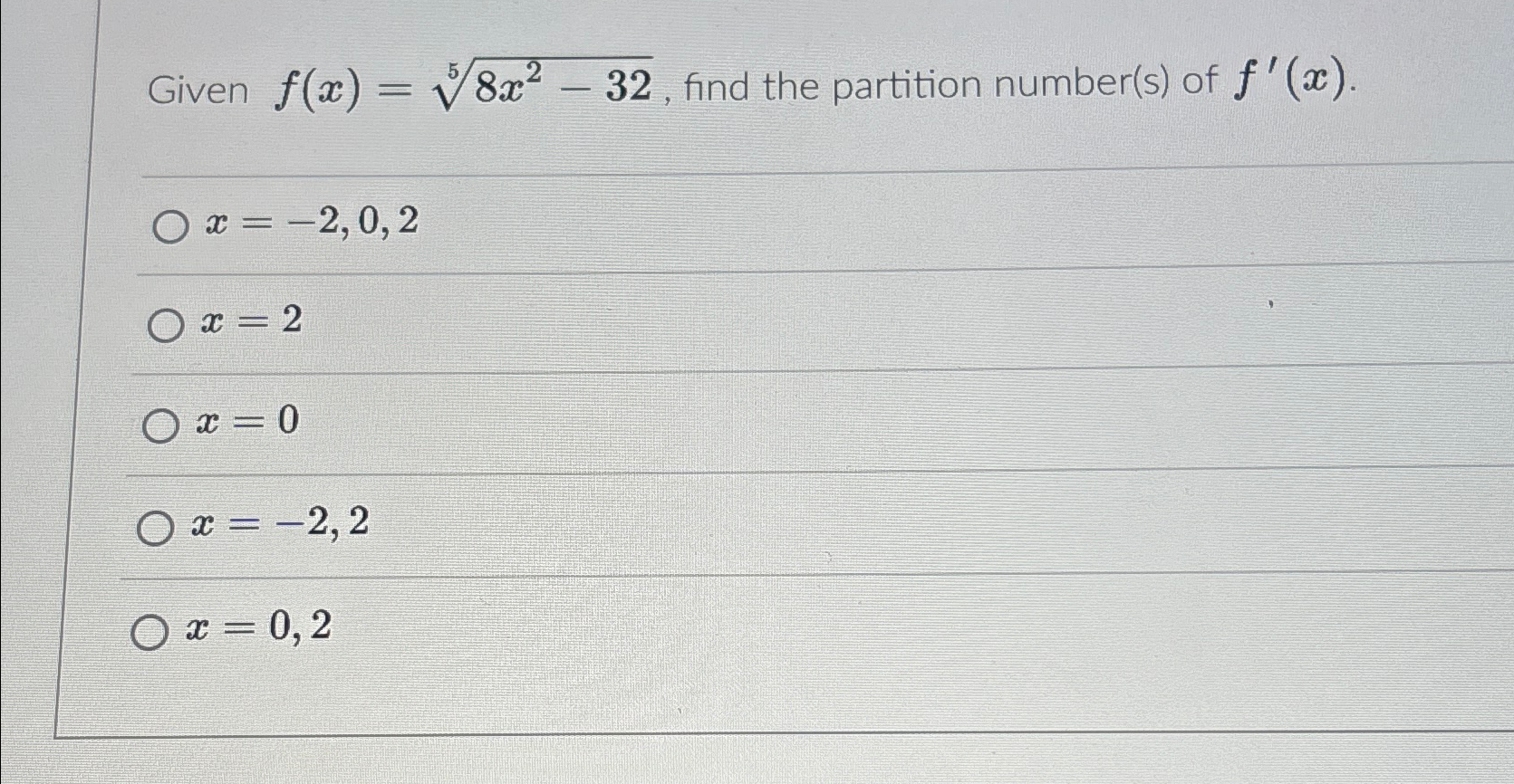 Solved Given f(x)=8x2-325, ﻿find the partition number(s) ﻿of | Chegg.com
