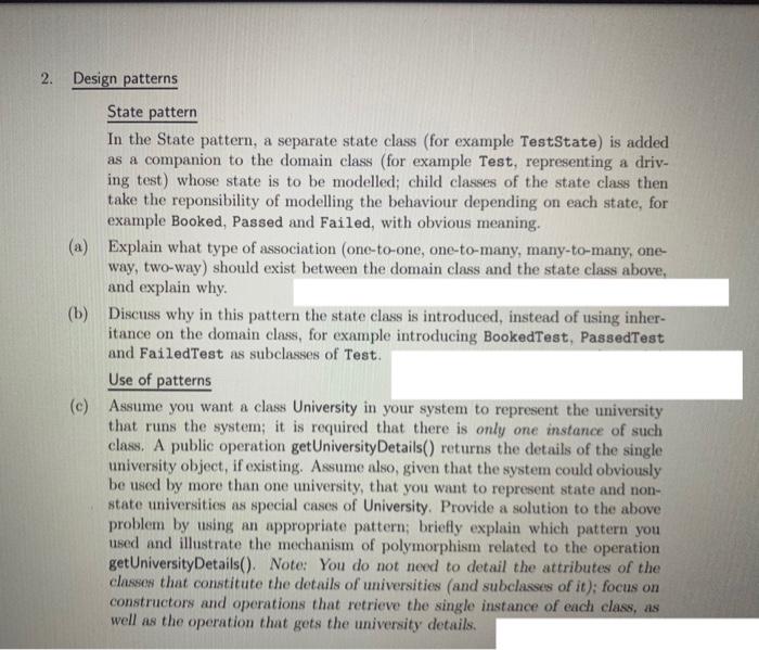 Solved 2. Design patterns State pattern In the State | Chegg.com