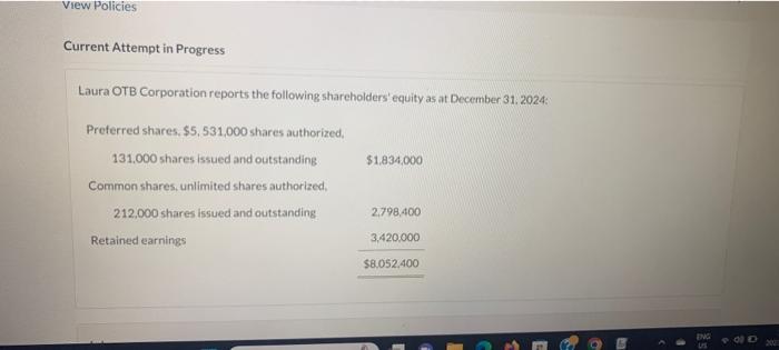 Solved Laura OTB Corporation reports the following | Chegg.com