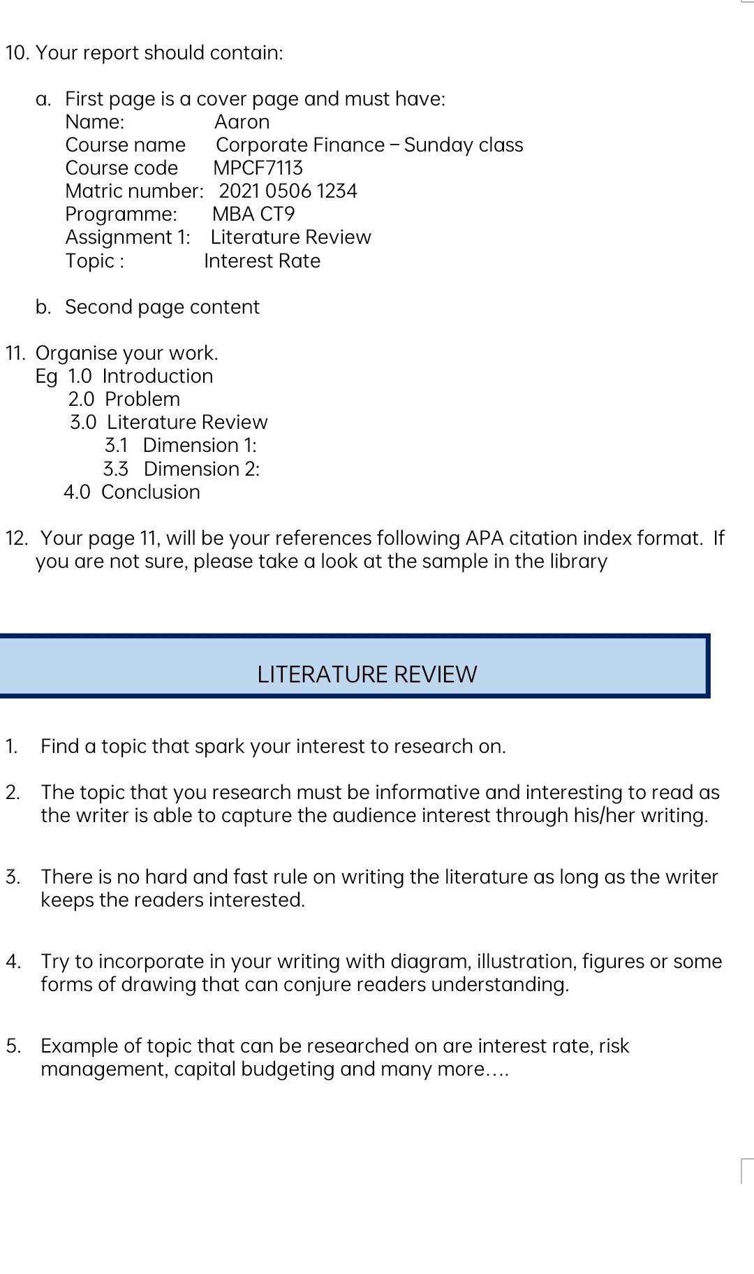 10. Your report should contain: a. First page is a | Chegg.com