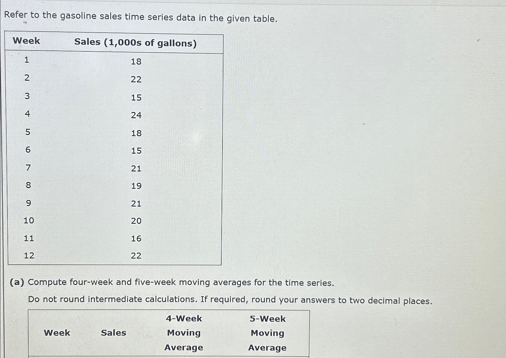 Solved Refer to the gasoline sales time series data in the | Chegg.com