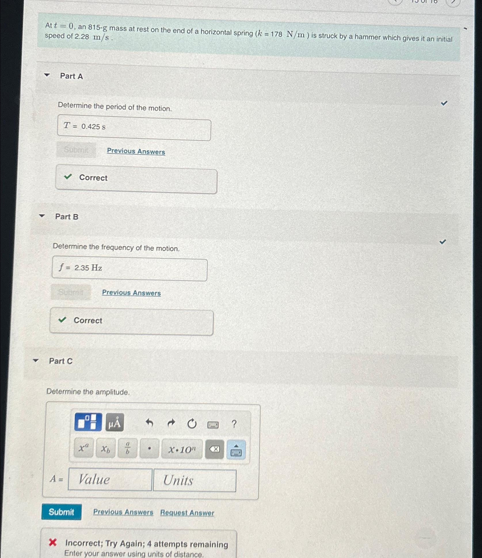 Solved At t=0, ﻿an 815-g ﻿mass at rest on the end of a | Chegg.com