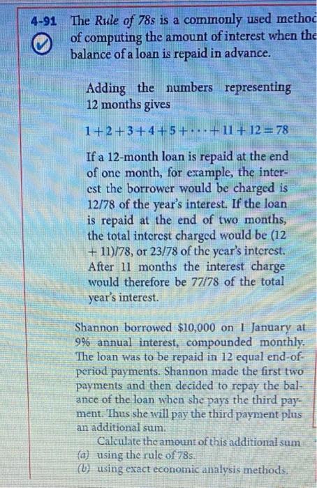 Solved 4-91 The Rule of 78s is a commonly used method of | Chegg.com