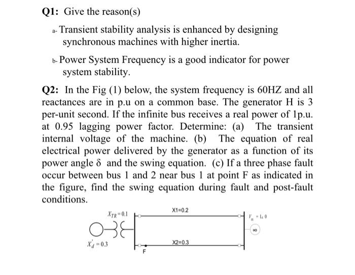 Solved Q1: Give the reason(s) a-Transient stability analysis | Chegg.com