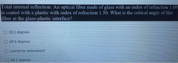 Solved Total internal reflection: An optical fiber made of | Chegg.com