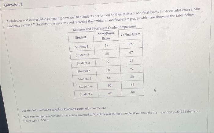 Solved Question 1 A professor was interested in comparing | Chegg.com