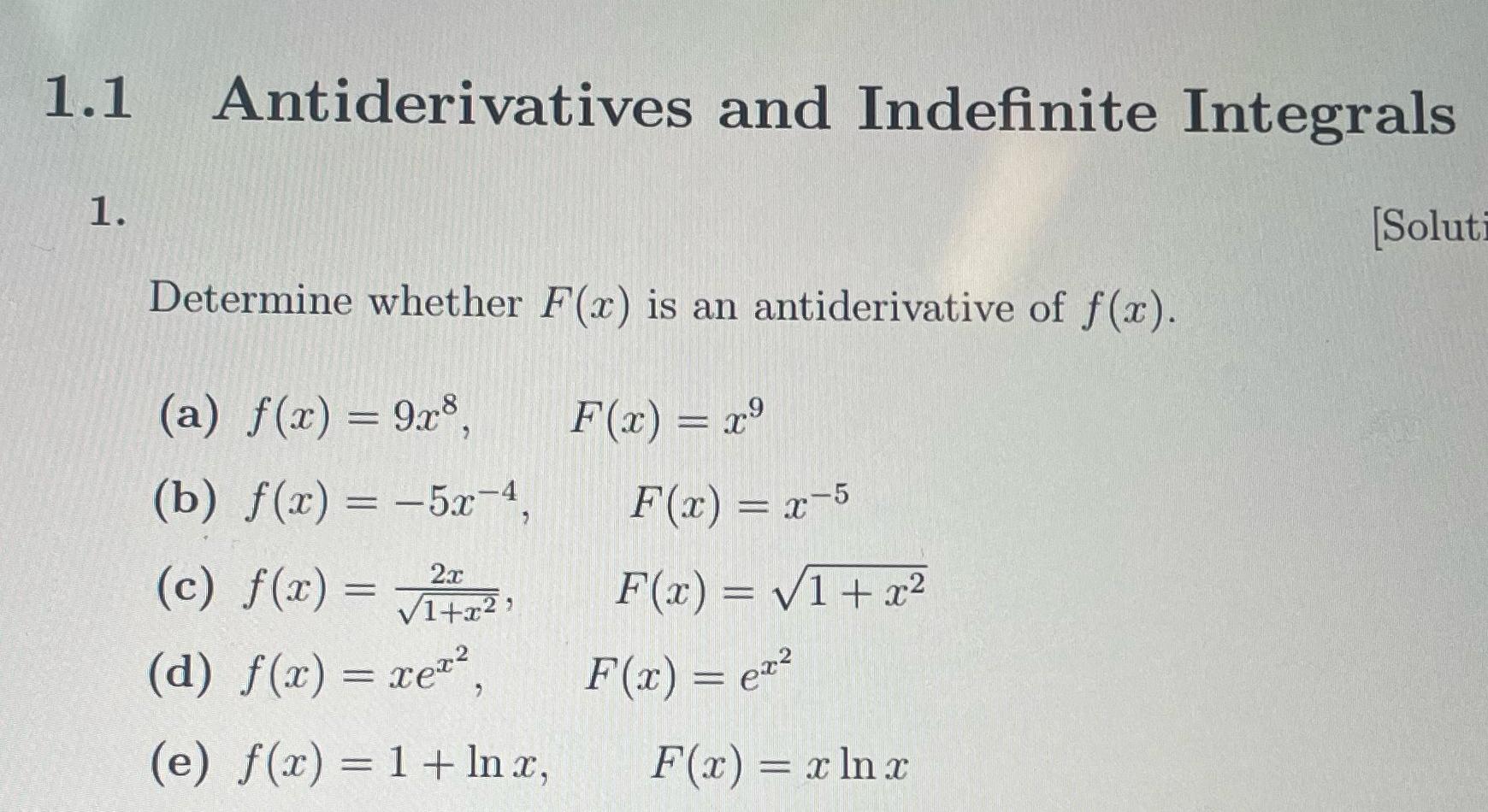 Solved 1.1 ﻿Antiderivatives and Indefinite | Chegg.com