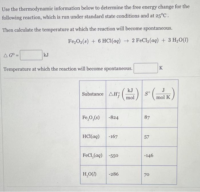 Solved Use the thermodynamic information below to determine | Chegg.com