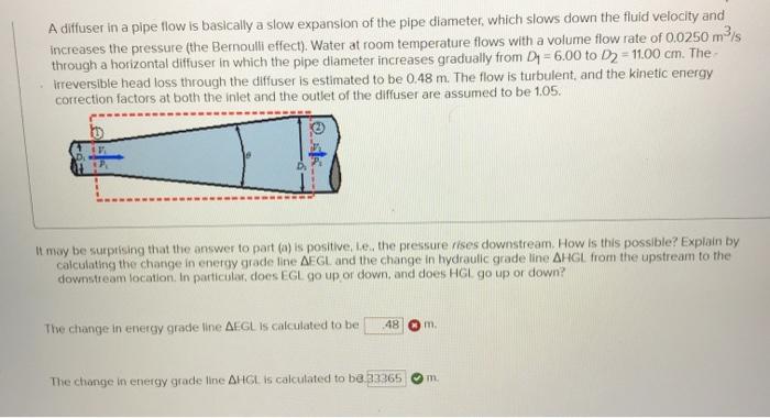 Solved A diffuser in a pipe flow is basically a slow | Chegg.com