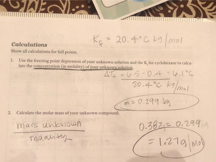 Solved freezing temp cyclohexane=6.5 C freezing temp | Chegg.com