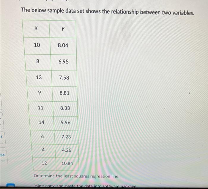Solved 24 The below sample data set shows the relationship | Chegg.com